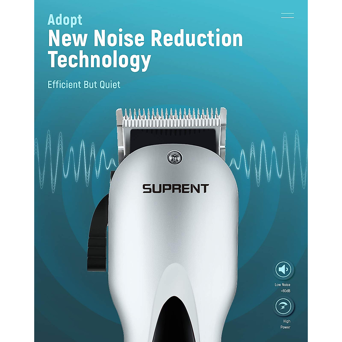 SUPRENT Hair Clippers for Men,All-Steel Self-Sharp Blade Cordless Hair Clippers Set, Long Service Life and Low Noise Hair Trimmer, with LED Display Hair Cutting Kit for Family(Silver）