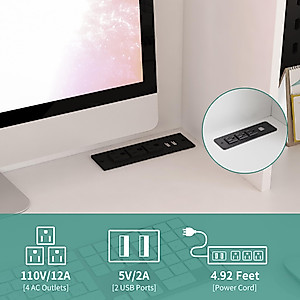 Home Office L Shaped Desk with Hutch, Drawers & Bookshelf and LED Light, Wood Computer Desk with Charger, Corner Desk Study Table Writing Desk, Gaming Computer Desk for Study Room, White