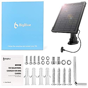 BigBlue Ring Solar Panel, 5W Solar Panel Compatible with Ring Spotlight Cam Battery and Ring Stick Up Cam Battery, Monocrystalline Silicon Solar Trickle Charger for Ring Cameras, 5V/1A, Black