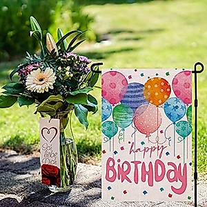 CROWNED BEAUTY Happy Birthday Garden Flag 12x18 Inch Double Sided Balloons Colorful Outside Welcome Party Decoration Gift Yard Flag