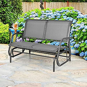 Giantex Swing Glider Chair 48 Inch with Spacious Space, 2 People Swing Lounge Glider Chair Cozy Patio Bench Outdoor & Indoor for Patio, Backyard, Poolside, Lawn Steel Rocking Garden Loveseat (Gray)