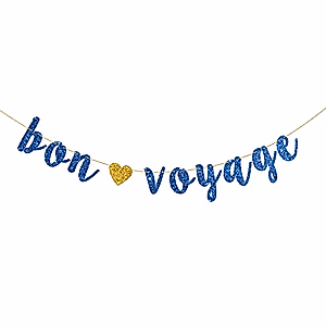 INNNORU Bon Voyage Banner, Moving Away, Going Away, Graduation, Retirement, Travel Theme Party Decorations, Navy Blue Glitter