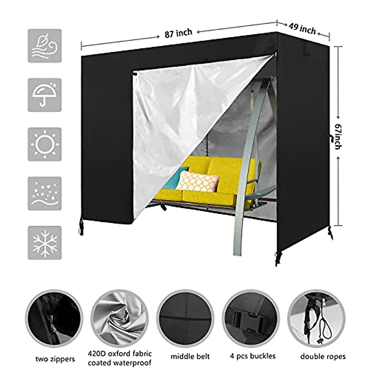 Outdoor Swing Cover 3 Triple Seater Hammock Cover Garden Swing Cover Garden Hammock Glider Chair Cover Patio Furniture Cover UV Resistant Swing Canopy Cover All Weather Protection