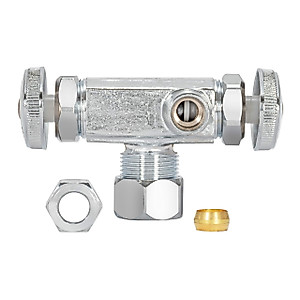Eastman 5/8 Inch OD Compression x 3/8 Inch OD Compression (1/2 Inch Nom.) Dual Outlet/Dual Handle Stop Valve, Brass Plumbing Fitting, Chrome, 04352LF