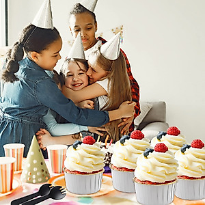 50 Pack Jumbo Cupcake Cups With Lids,LNYZQUS 5.5 Oz Foil Cupcake Muffin Liners,Disposable Ramekins Pans Muffin Tins,Large Baking Cups Cupcake Wrappers Holders -White in gold