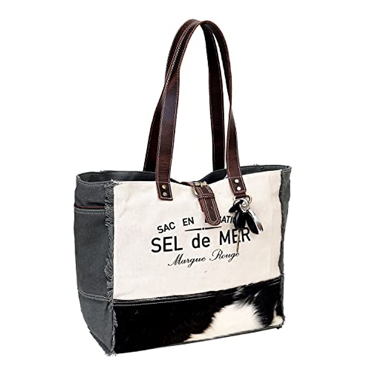 CLA Upcycle Canvas Bag, Handmade Canvas Bag With Leather, Canvas Tote Bag, Canvas Shoulder Bag, Canvas Handbag for Women (Brown Leather - Hair on)