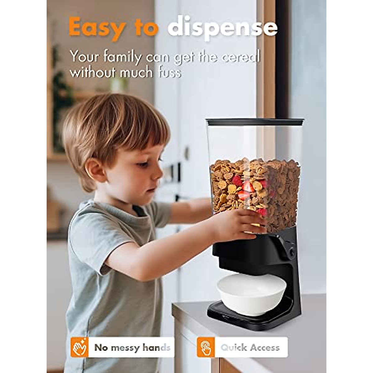 Conworld Cereal Dispenser Countertop, Large Capacity Rice Dispenser Cereal Container Storage, Not Easy to Crush Food, Dry Food Dispenser for Rice, Candy & Snack, Black (5.5 Qt)
