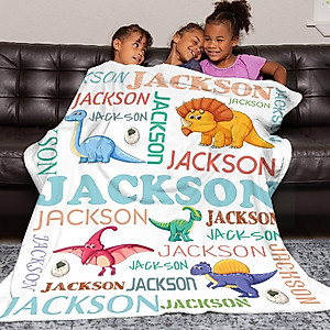 HSSQMH Personalized Dinosaur Blanket for Boys Personalized Party Favors with Dinosaur Design Dinosaur Room Decor Throw Blanket for Teens Kids for Couch Sofa Bed Dino Blanket for Girls Teens