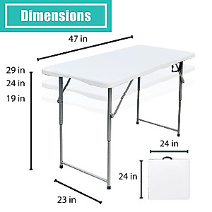 Go-Trio Folding Tables 4 Foot Small, Foldable Table Adjustable Height Desk, Card Table Indoor Outdoor, Portable Plastic Picnic Party Dining Camping Bar Low Tables, Fold in Half Heavy Duty, White