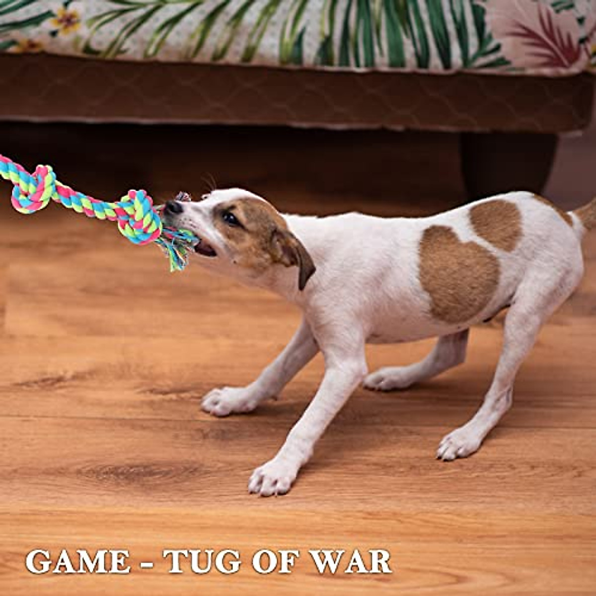 Aitmexcn Dog Rope Toys,Tug Toys for Large Medium Dogs, 37 Inch Strong Dog Rope Chew Toys with 5 Knots- Cotton Ball Toys for Aggressive Chewers