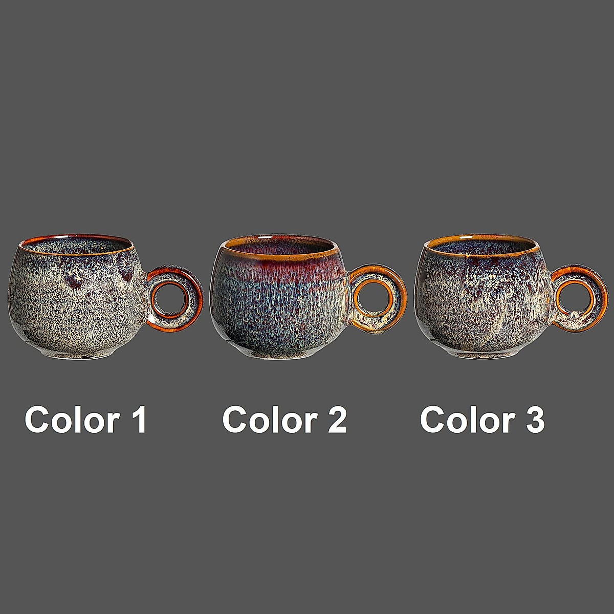 KYBSCZ Ceramic Espresso Cups Set of 4, 3 Ounces Demitasse Cups, Porcelain Mini Coffee Cups, Small Ceramic cups set Made by Fambe Reactive Glaze,Caramel Gray