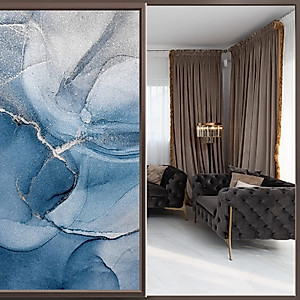 BoeHiop Window Privacy Film, Abstract Blue Ink Marble Texture Frosted Window Clings, Decorative Glass Covering Decals, Non-Adhesive Vinyl, 17.7 x 23.6 in