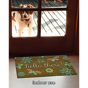 Toland Home Garden 800349 Hello Flowers and Butterflies- Brown Welcome Door Mat 18x30 Inch Floral Outdoor Doormat for Entryway Indoor Entrance