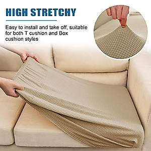 NC HOME Highly Elastic Sofa Cushion Covers, Water Repellent Sofa Seat Covers Stretch Furniture Protector for Pets with Elastic Bottom, Non Slip, Washable (Loveseat Cushion, Sand)