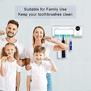Toothbrush Cleaner with Blue Light, Toothbrush Holder Wall Mounted Without Drilling, Rechargeable Toothbrush Holder for Bathroom 2 Pack