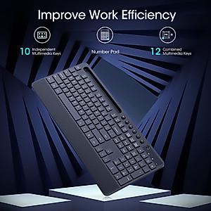 Veilzor Wireless Keyboard and Mouse Combo, 2.4GHz Lag-Free Ergonomic Keyboard Full-Size with Phone Holder & 10 Independent Shortcuts, Silent Mouse with 4 DPI for Computer, Desktop, Laptop