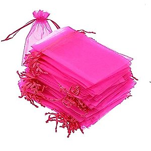 LPHUMEX 100PCS 5x7 inches Drawstring Organza Bags, Gift Favor Bags, Hot Pink Jewelry Pouches, for Wedding Party Christmas