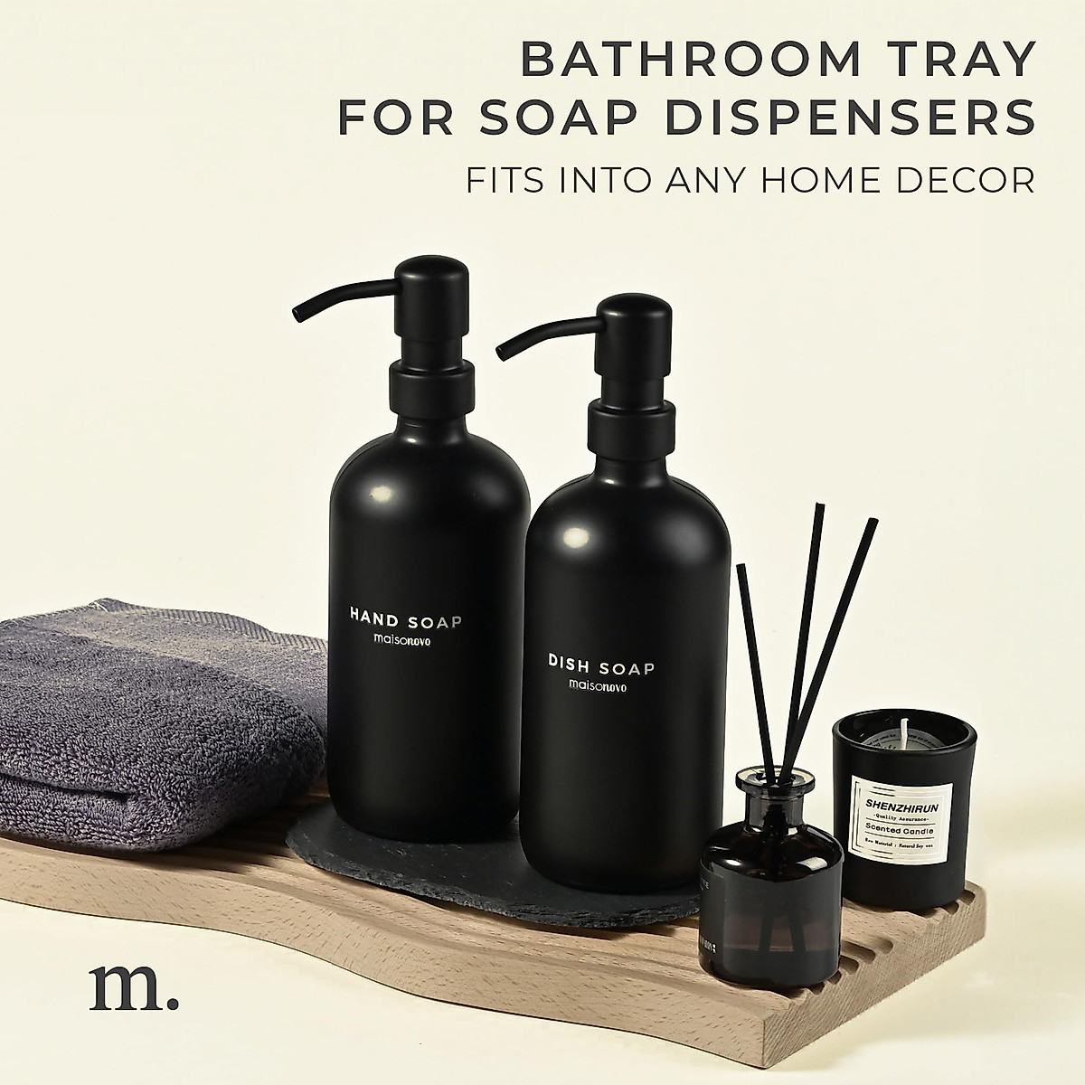 MaisoNovo Stone Soap Tray - Dish Soap Tray for Bathroom CounterTop - Soap Dispenser Tray - Bathroom Trays for Counter - Bathroom Stone Tray