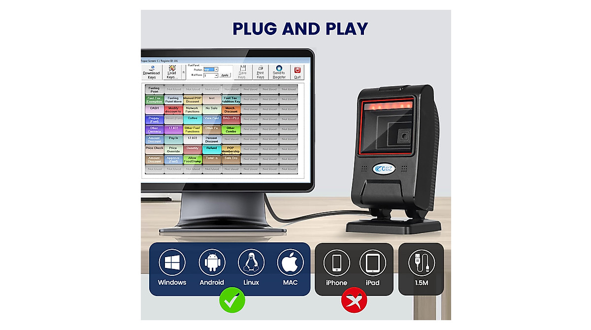 OBZ 1D 2D Desktop Barcode Scanner - Efficient & Hands-Free