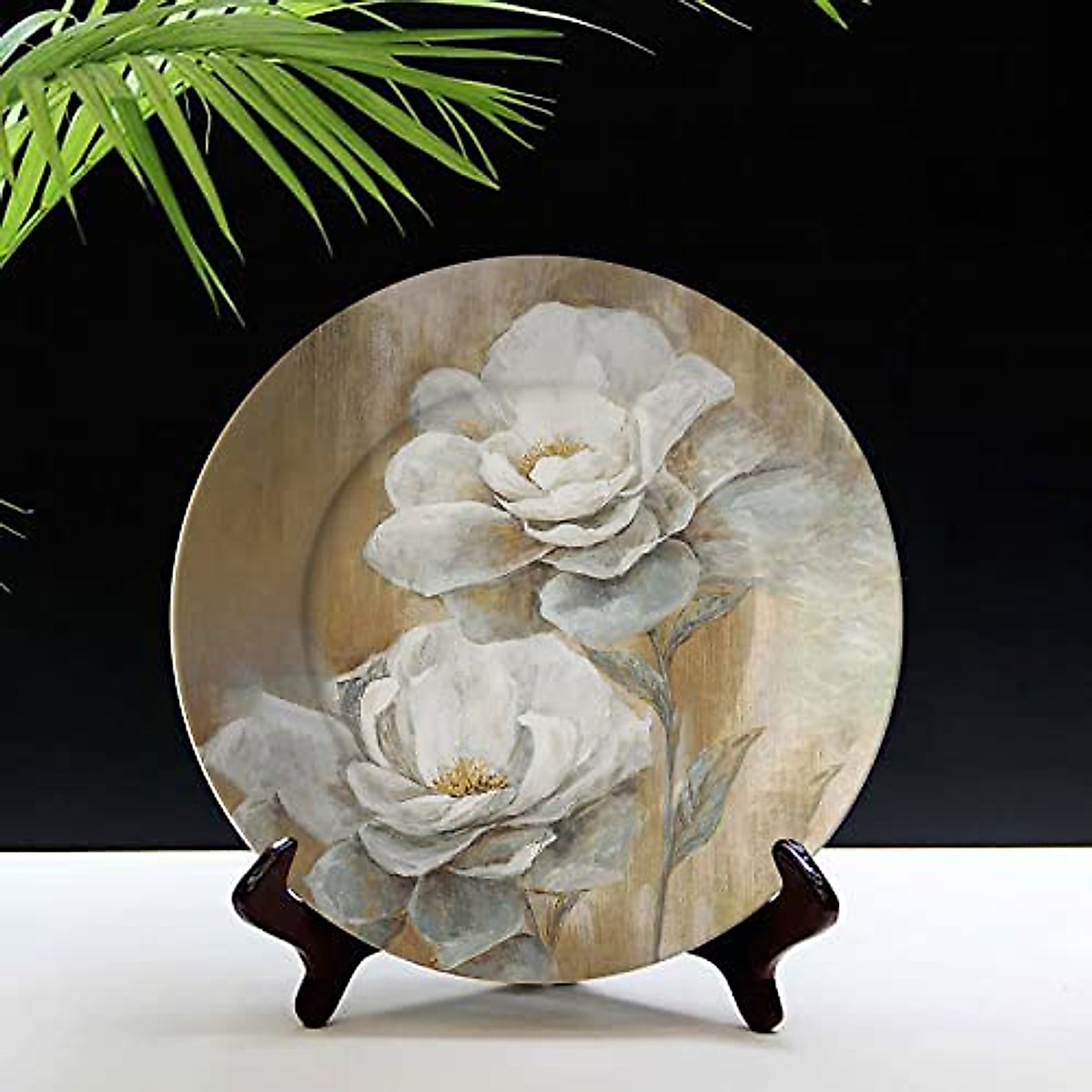 White and Gold Painting Decorative Plate Festival Gift Round Ceramic Plate for Living Room Bedroom Hallway Console Side Table Decor - 7 inches
