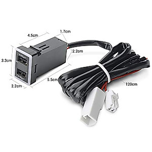 MICTUNING Upgraded Dual USB Port 6.4A QC3.0 Quick Charger with Blue LED Digital Voltmeter Replacement for Toyota, Compatible with Cellphone iPad PDA Laptop GPS (Surface Size 1.3 x 0.9 inches)