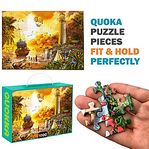 QUOKKA Puzzles for Adults 1000 Pieces and Up - 3 Pack of 1000 Piece Puzzles for Kids Ages 8-10-12 - Enjoy Market, Lighthouse and Camping Designs for Women and Men