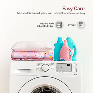 Toddler Nap Mat with Kids Weighted Blanket 3lbs and Pillow, 50 x 20 Inches, Insugar 2-in-1 Kids Sleeping Bag Weighted, Extra Long, Soft and Cozy for Preschool, Children Daycare, Travel, Pink Unicorn