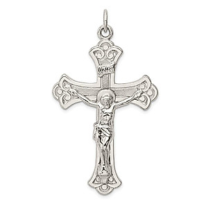 Solid 925 Sterling Silver INRI Cross Pendant Crucifix Charm - 55mm x 31mm