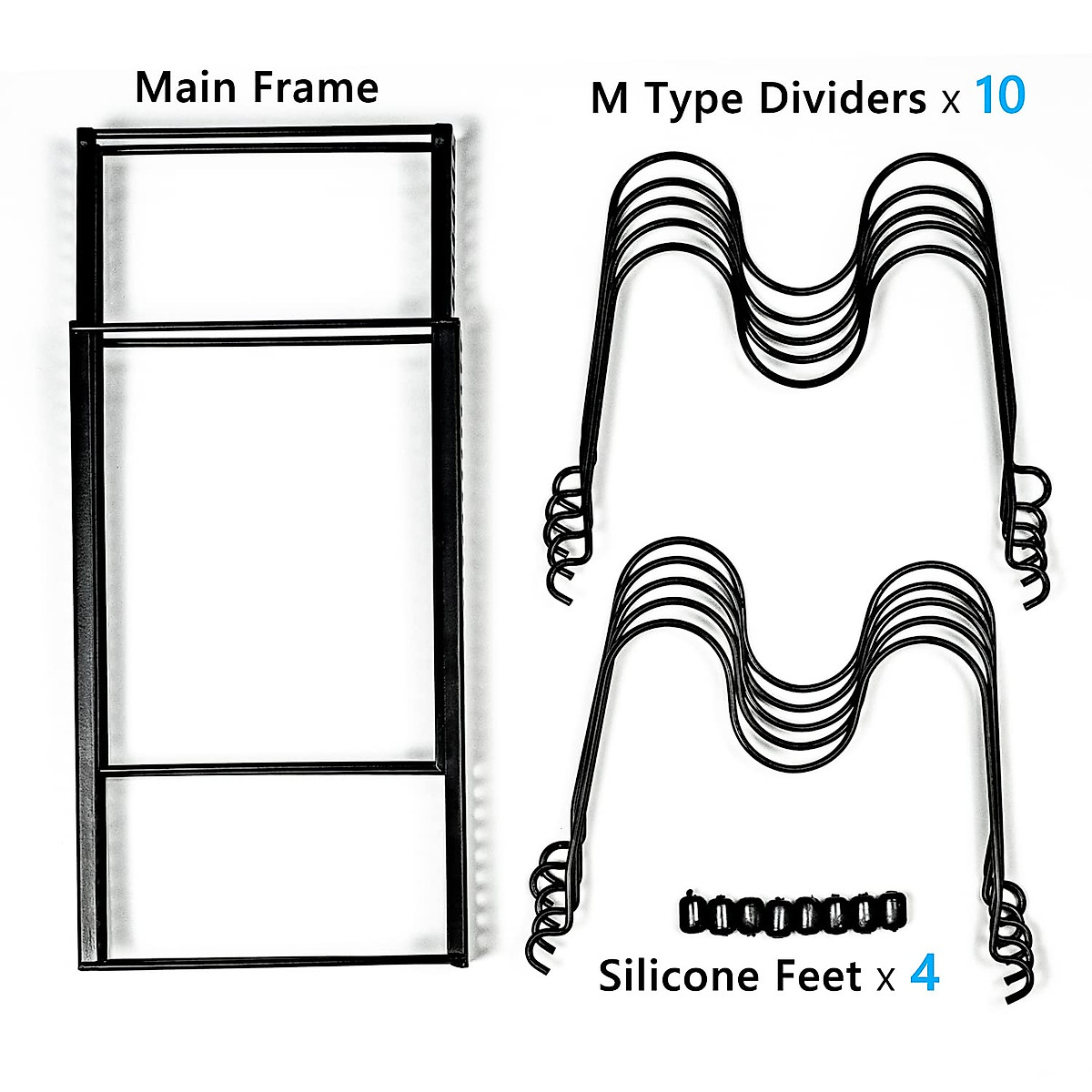 KLEVERISE 10 Dividers Expandable Pot Pan Organizer Rack Storage Under Cabinet– Heavy Duty Cast Iron Adjustable DIY Pot Pan Rack - Space Saving Pot Pan Lid Holders