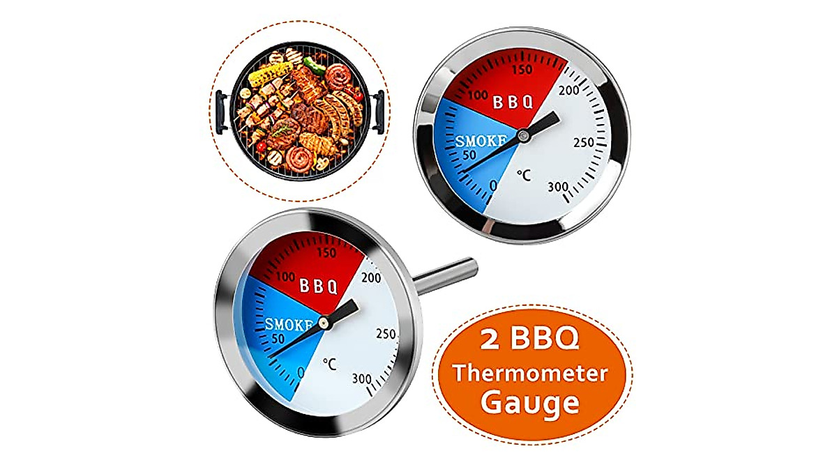 BBQ Thermometer Gauge 2-Pack - Stainless Steel Heat Indicators for Grilling