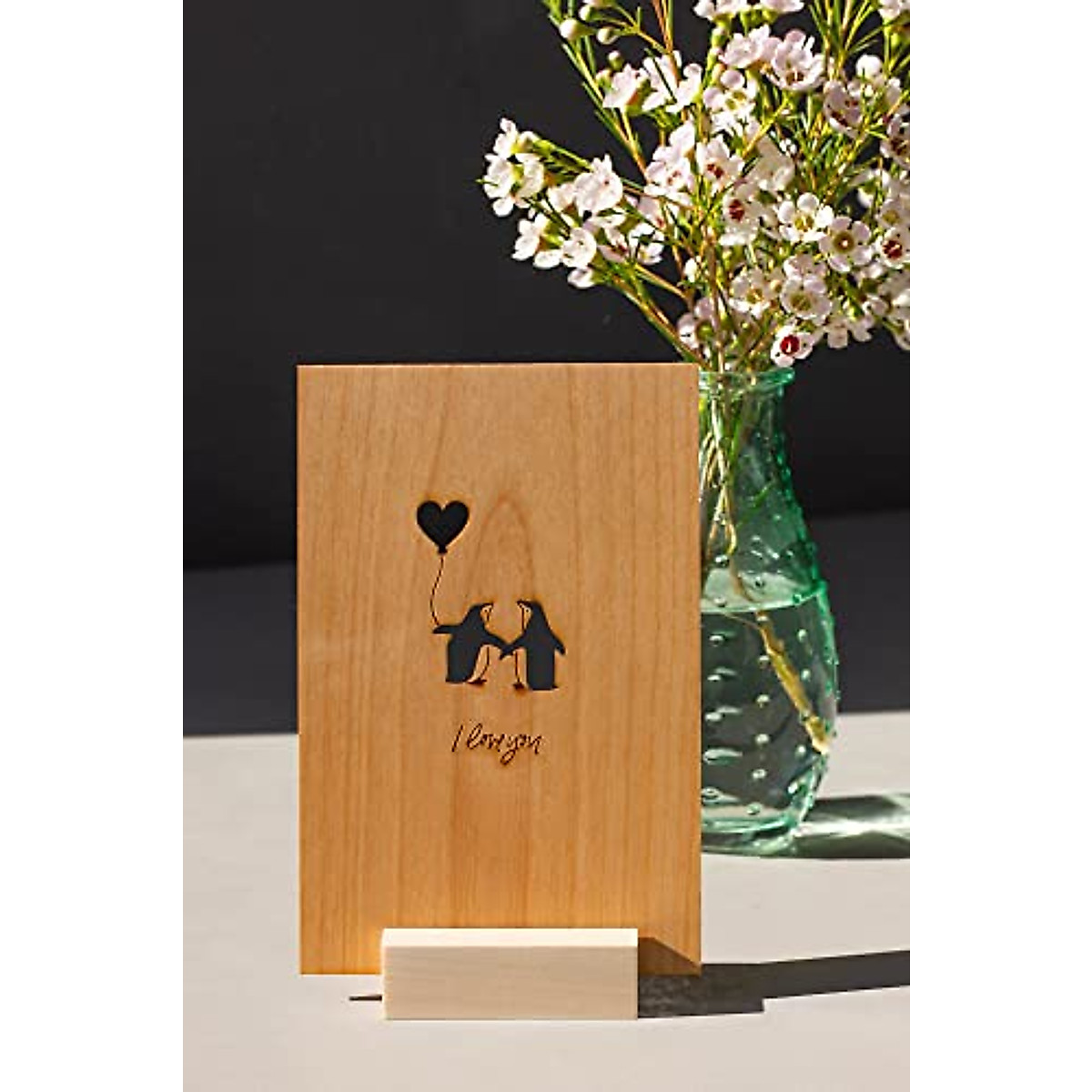 Penguin Love Wood Wedding Anniversary Card for Wife Husband [Happy Birthday Penguin Gifts for Him Her Couple, Valentine's Day Card for Boyfriend Girlfriend, Made in the USA]