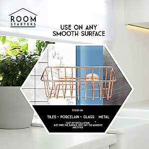 Sponge Holder for Kitchen Sink | Stainless Steel Sink Organizer Sponge Caddy with Strong Transparent Adhesive Mount by ROOM STARTERS (Copper)