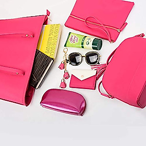 Women Fashion Handbags Wallet Tote Bag Shoulder Bag Top Handle Satchel Clutch Purse Set 4pcs Set Pink