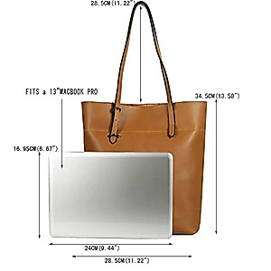 YALUXE Women's Vintage Style Leather Work Tote Shoulder Bag (UPGRADED 2.0) Yellow Brown