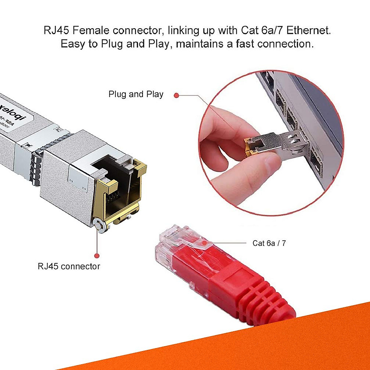ipolex 10G SFP+ RJ45 Copper Transceiver, 10GBase-T RJ-45 SFP+ Module, Compatible for Intel E10GSFPT (CAT6a/CAT7, 30m)