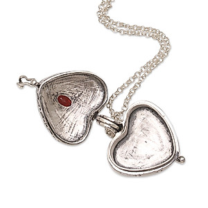 NOVICA Artisan Handmade Garnet Locket Necklace .925 Sterling Silver Heart Shaped Red Pendant Indonesia Romantic Birthstone Balinese 'Always in my Heart'
