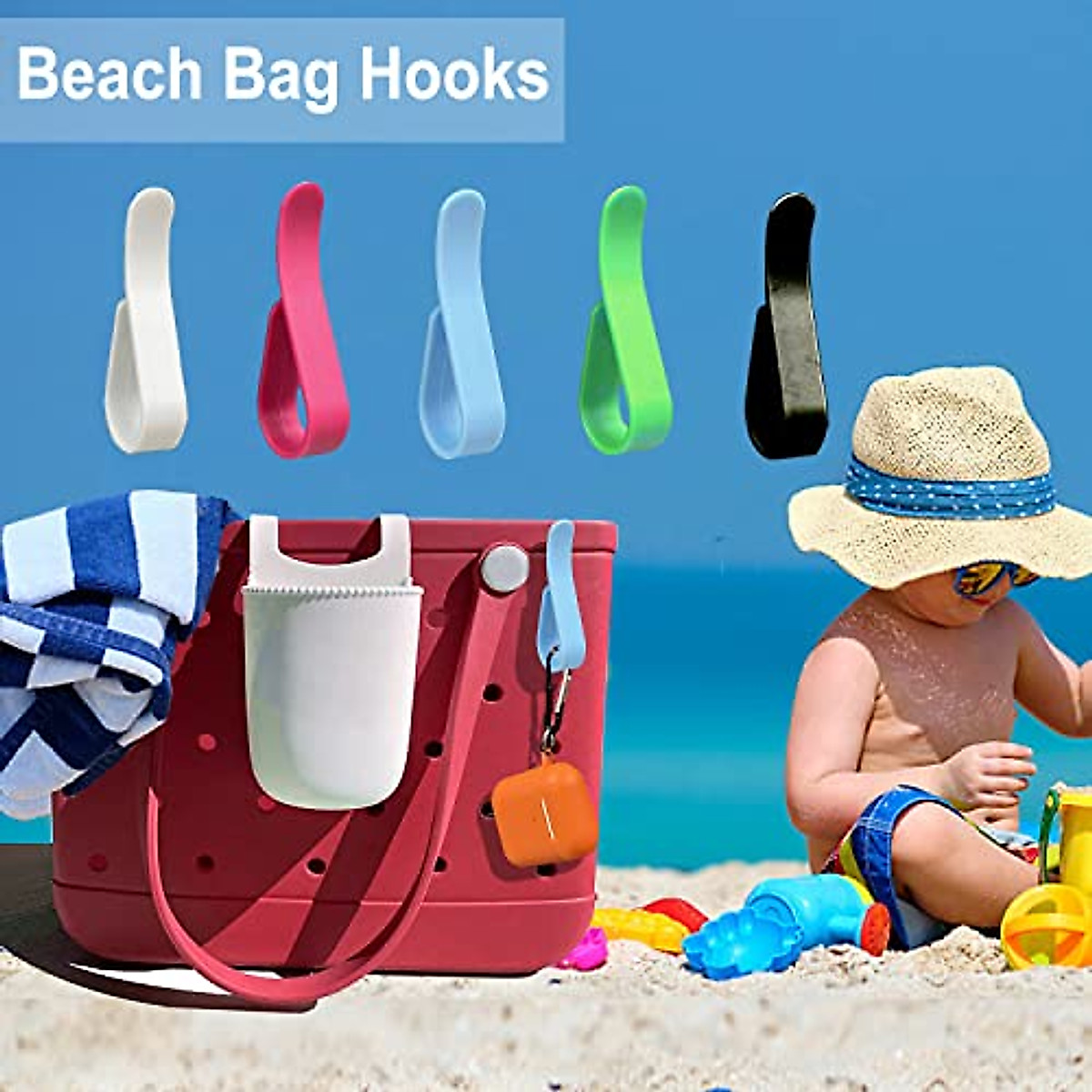 Aovaely 2 Pack Beach Bag Charms Hooks, Beach Bag Accessories Inserts for Hanging Key Cup Holder Tote Bag Accessories for Beach Camping