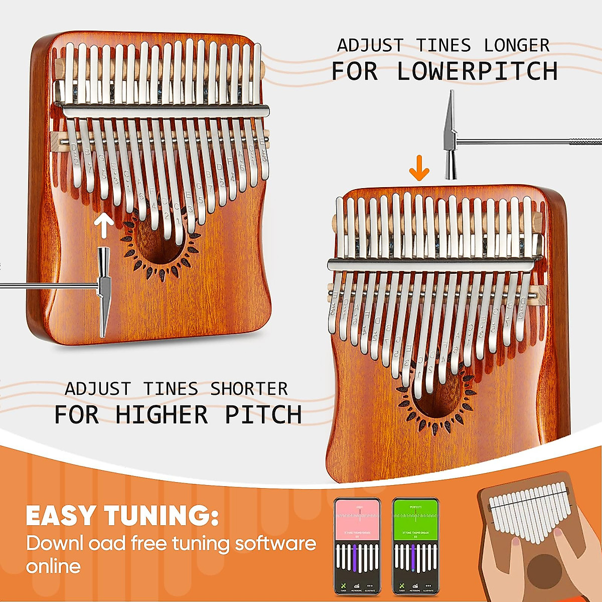 AARVI Kalimba Thumb Piano 17 Keys, Portable Mbira Finger Piano Gifts for Kids and Adults Beginners (yellow)