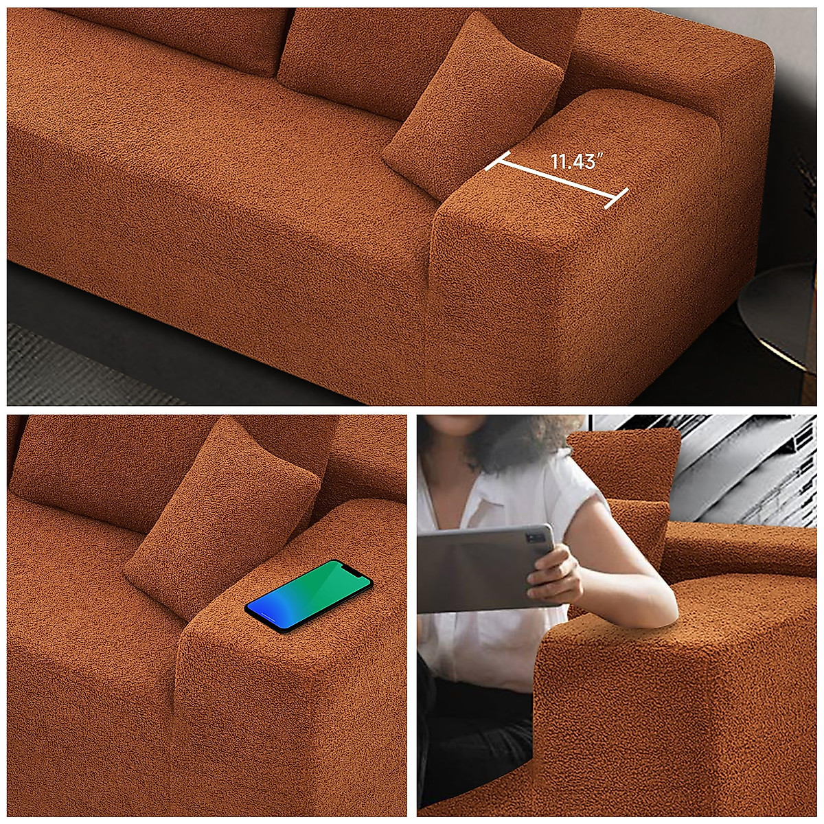 BAMOOLI 104'' Modular Sectional Couch, Modern L-Shape Sectional Sofa with Chaise Lounge, Comfy Lambswool Fabric Corner Sofa Couch, Upholstered 5 Seater Couch for Living Room, Bedroom, Apartment,Orange