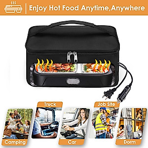 Kabbas Portable Microwave Food Warmer, 80W Fast Heating Personal Mini Portable Oven Electric Lunch Box, 12V/24V/110V Heated Lunch Box for Reheating and Cooking Food in Car Truck Work Camping
