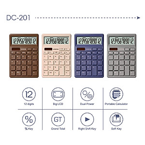UNIONE Desktop Beige Calculator with a Bright LCD, Dual Power Handheld Desktop. Color. Business, Office, High School, 4×6 inch