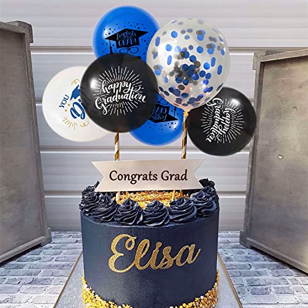 Graduation Balloons Blue 2023 40pcs 12 Inch Royal Blue White Black Confetti Latex Helium Congrats Grad Balloons for Grad Party Decorations Supplies