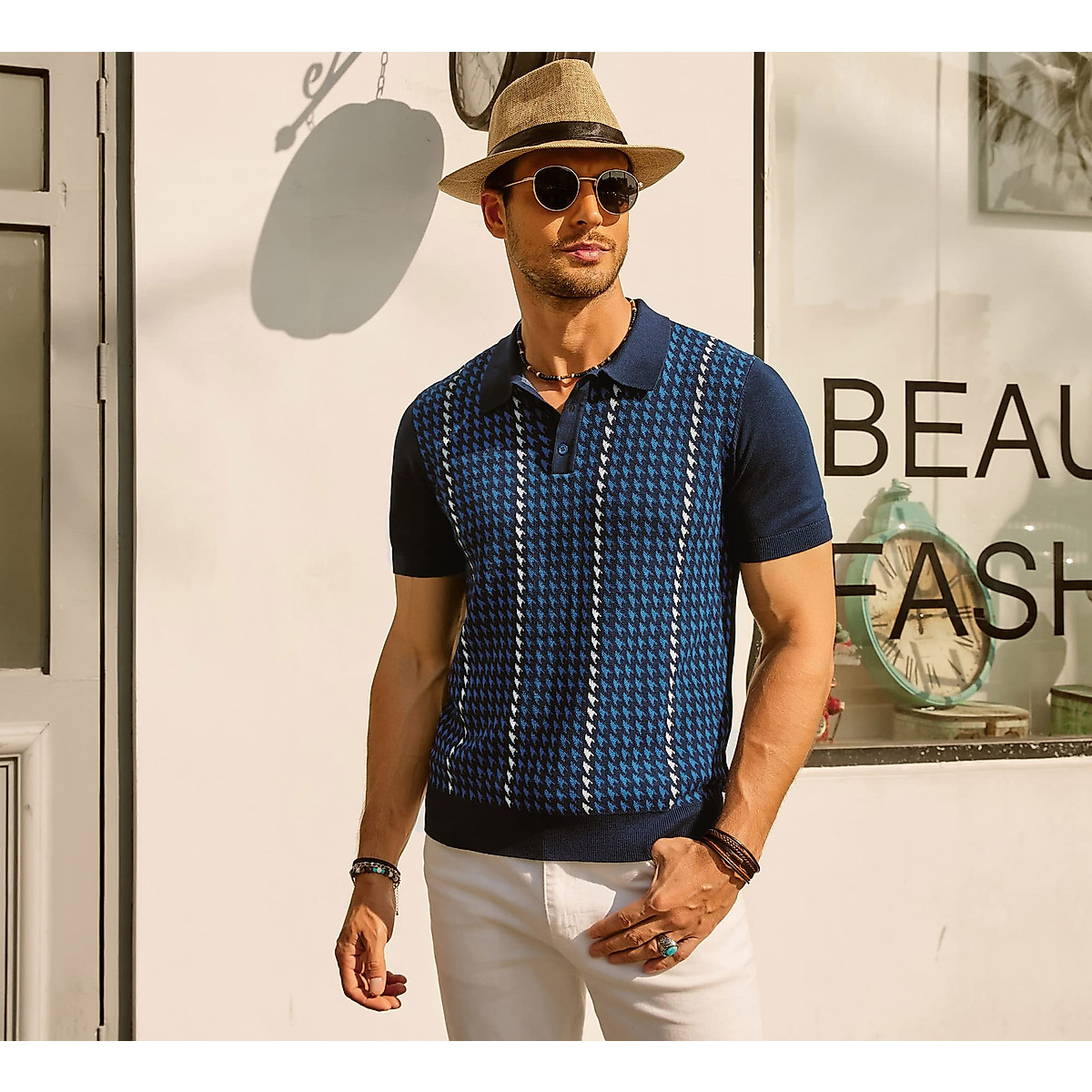 PJ PAUL JONES Men's Knitted Muscle Bowling T Shirts Stretch Short Sleeve Workout Tee Casual Slim Fit Polo Shirt Navy Blue 2XL