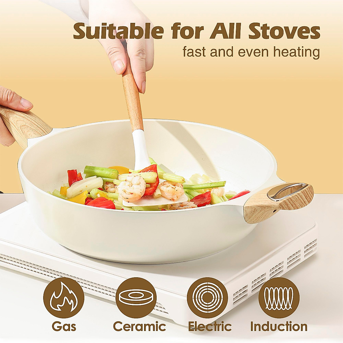 SENSARTE Ceramic Cookware Sets, Pots and Pans Set Nonstick, 14-Piece Induction Cookware, Non-toxic Healthy Non Stick Kitchen Cooking Set, with Frying Pans Set, PFAS PTFE PFOA PFOS Free