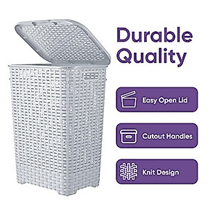 Plastic Laundry Hamper with Lid Laundry Hamper Basket, White Smoke 2 Pack Tall Cloths Hamper Organizer with Cut-out Handles. Space Saving for Laundry Room Bedroom Bathroom, Wicker Design 60 Liter