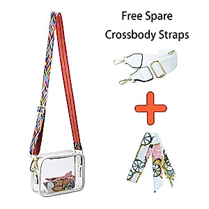KlaOYer 2 Adjustable Strap PVC Clear Crossbody Bags with Silk, Stadium Approved Transparent Shoulder Bag Handbag Small Square Phone Bag Zipper Purse(white)