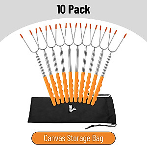 UNCO- Marshmallow Roasting Sticks, 10Pack, 45”, Extendable Stainless Steel Smores Sticks, Campfire Sticks, Marshmallow Sticks, Hot Dog Sticks for Campfire, Roasting Sticks for Fire Pit, Smores Skewers