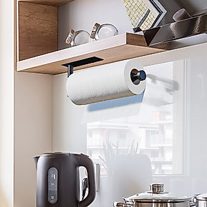 DEKAVA Paper Towel Holder Under Cabinet, Adhesive Paper Towel Holder Wall Mount with Damping Effect for Kitchen