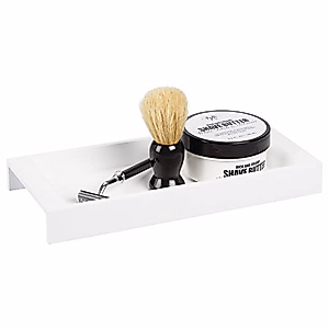 mDesign Wood Bamboo Tray for Bathroom and Vanity - Fits on Top of Toilet Tank, Sink, Counter - Bath Accessories Organizer - Soap, Towel, Skincare, Perfume, Toiletry Holder - Echo Collection - White