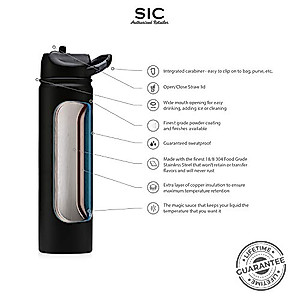 Seriously Ice Cold SIC 27oz Insulated Water Bottle Thermos, Premium Triple Layer Vacuum Stainless Steel, BPA Free Wide Mouth Lid with Carabiner Clip